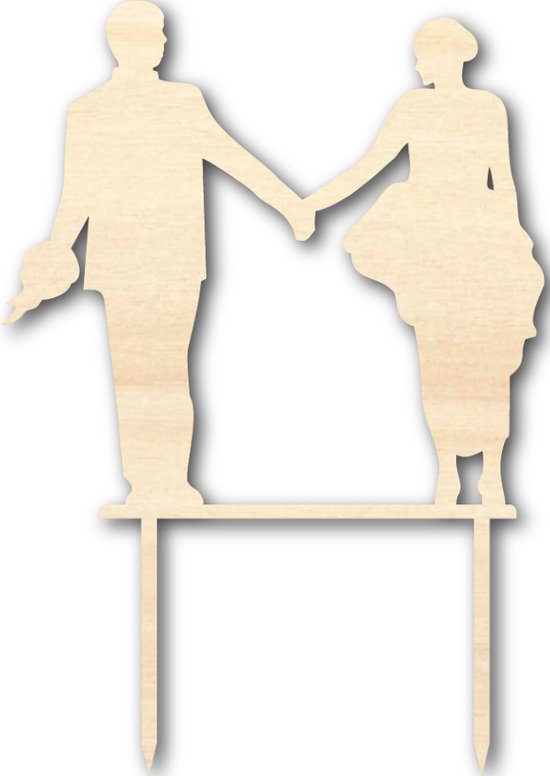 Houten caketopper / taarttopper - Bruidspaar lopen - Taart / Cake topper op bestelling... | bol