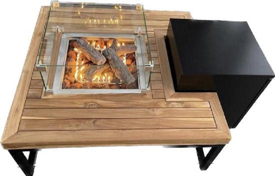 Enjoyfires vuurtafel Ambiance vierkant zwart-teak 90x90x35 cm | bol