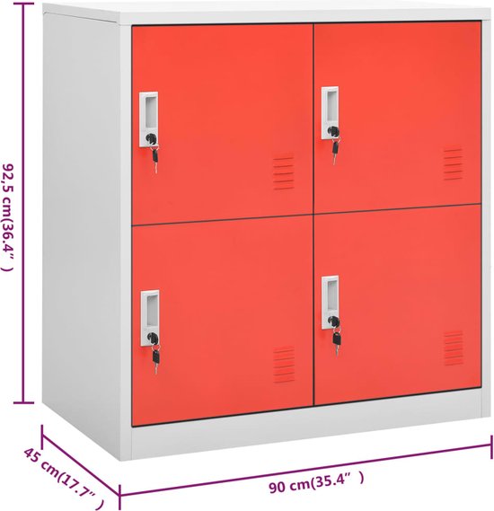 LuxeLivin' - Lockerkast 90x45x92,5 cm staal lichtgrijs en rood | bol.com
