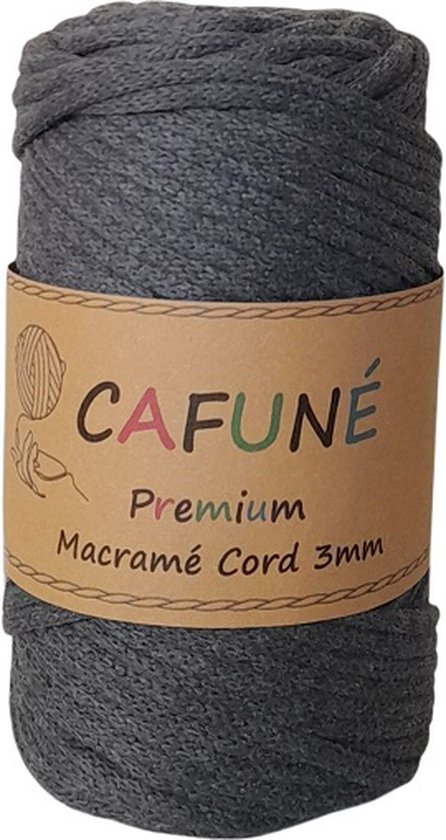 Cafuné Macrame koord- Premium -Antraciet-3 mm-75 mt-250gr-Gevlochten ...
