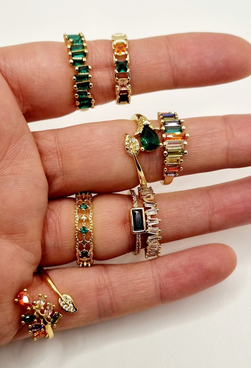 W Jewels ring dames goud 14k verguld/dames sieraden/ring met groene ...