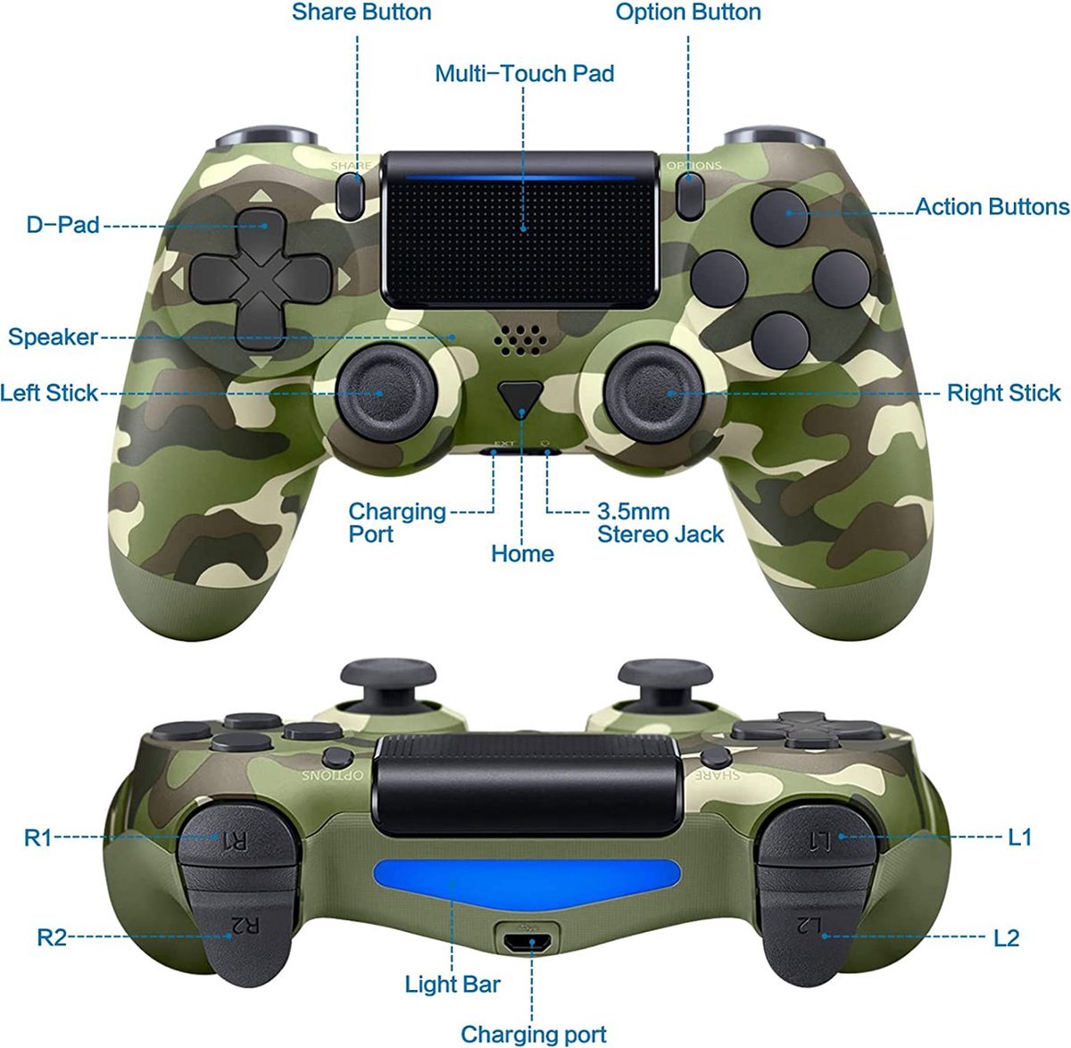 Playstation 4 Draadloze Game Controller - Camouflage Groen | bol.com