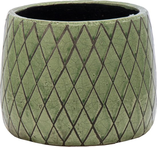 Mega Collections Cache-pot/pot de fleur - céramique - vert - motif ...
