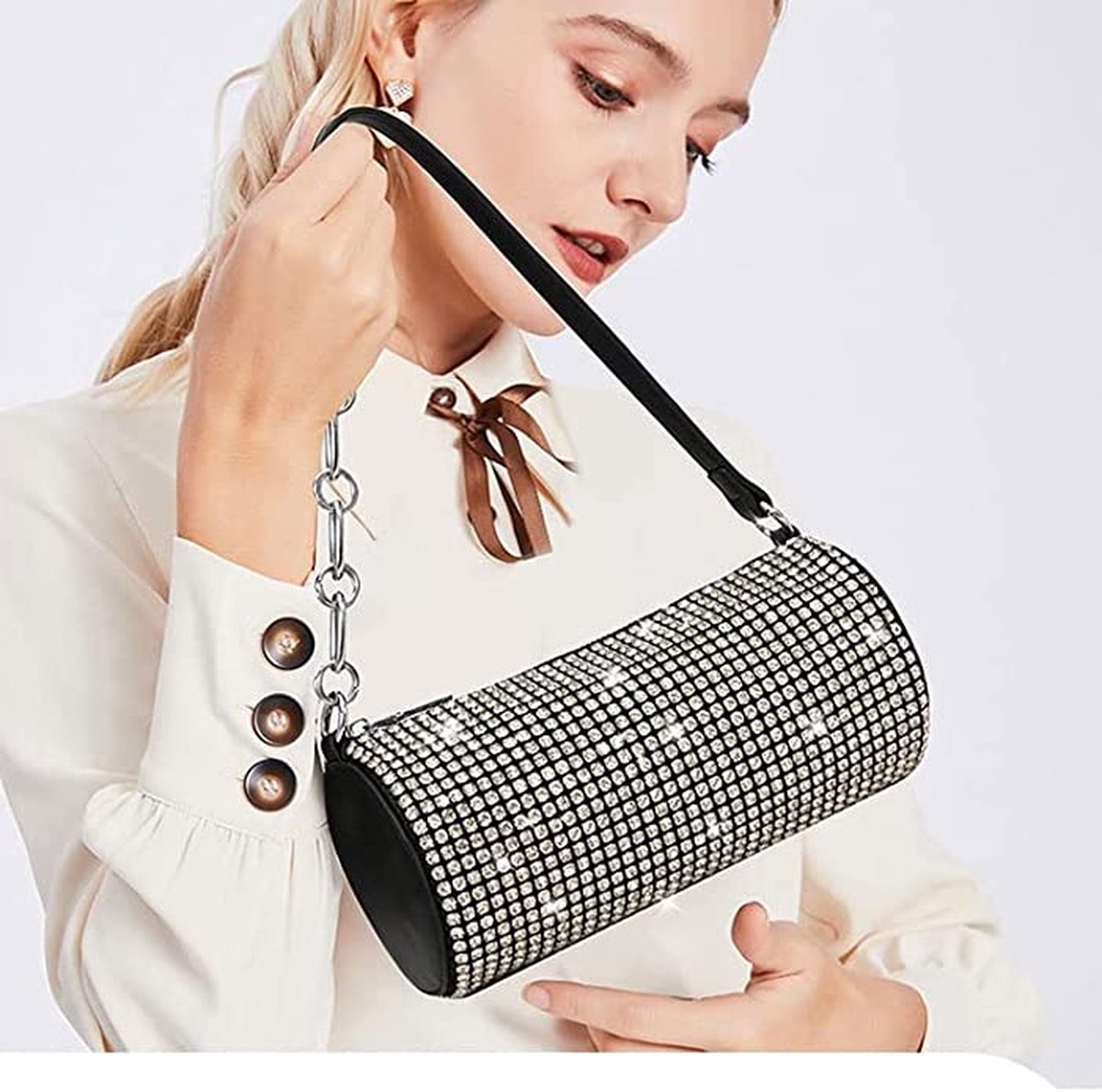 Strass Tas Zilveren Handtas Ronde Crystal Party Prom Wedding, zilver ...