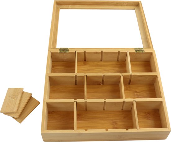 Orange85 Theedoos - Theekist - 12 Vaks - Hout - 23x28x7cm - Bamboe ...