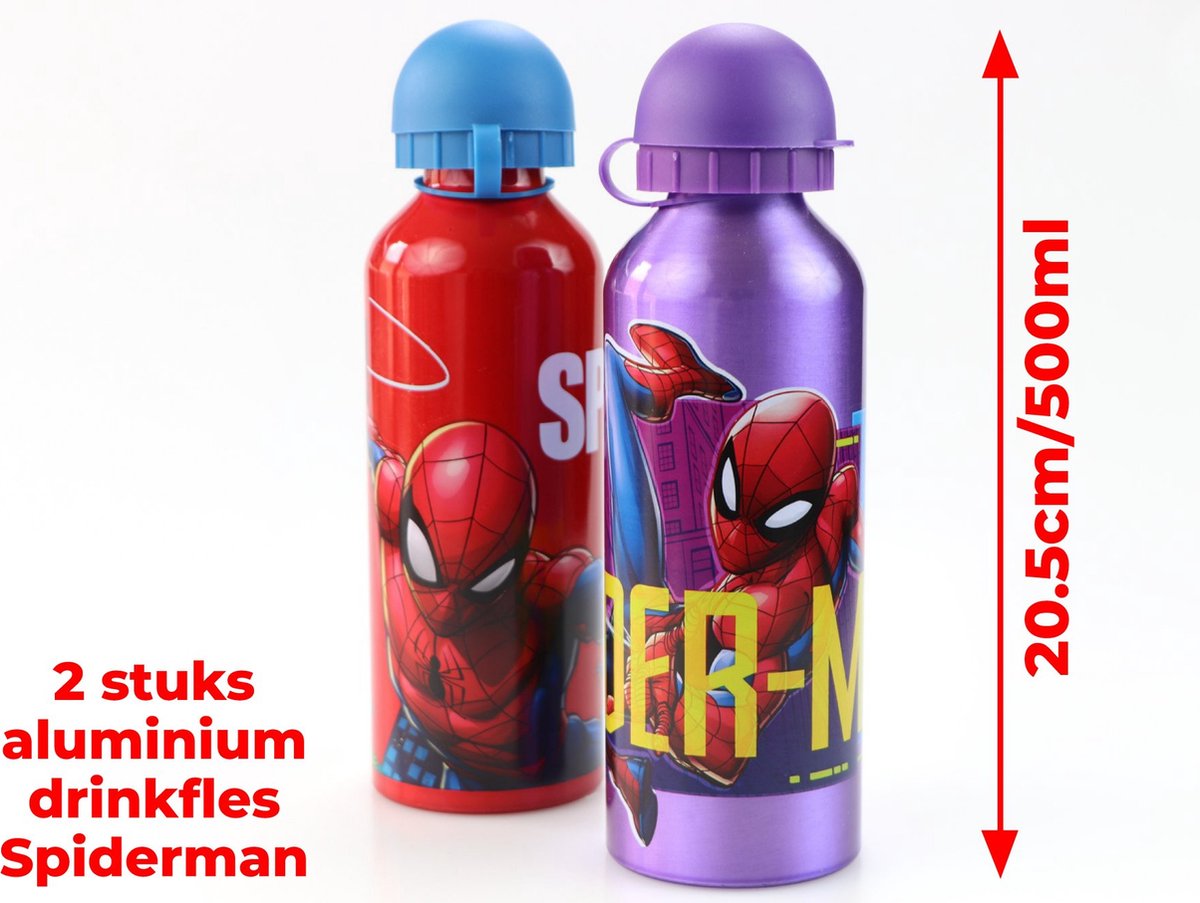 Waterfles Spiderman Aluminium | drinkfles set Rood Paars Spider-Man | 2 ...