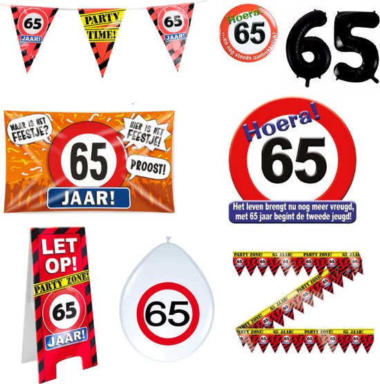 65 jaar verjaardag versiering pakket verkeersbord XL | 65 jaar ...