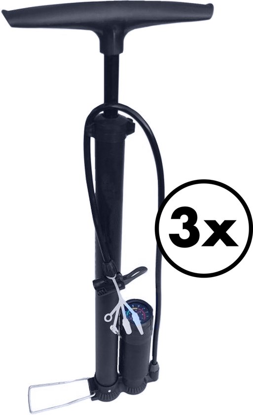 In Round Fietspomp met Drukmeter – 3 stuks – Inclusief 4 soorten Ventielen – Zwart | bol.com