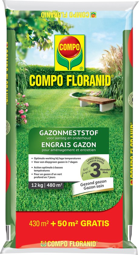 COMPO Floranid Gazonmeststof Aanleg & Onderhoud - diepgroen gazon in 7 ...
