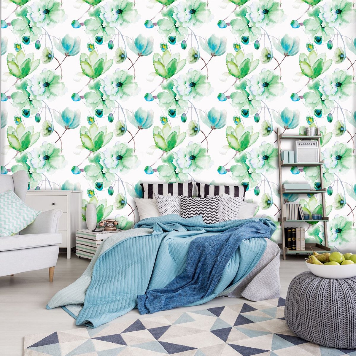 Fotobehang - Vlies Behang - Groene Bloemetjes - Bloemen - 254 x 184 cm ...