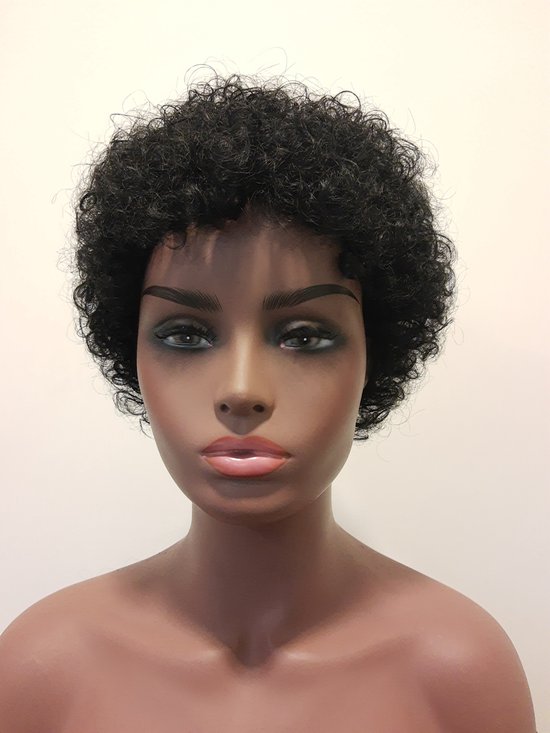 Wigs by Hairglow 100% human hair curly afro haar kleur zwart | bol.com