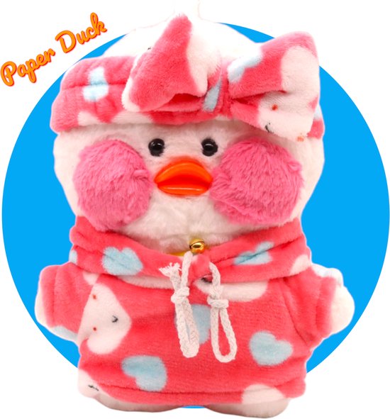 Klikkopers® - Paper Duck Knuffel - Roze Hoodie met Konijntjes - 30 cm ...