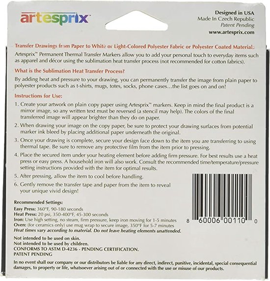 Sublimatie markers - Artesprix Permanent Thermal Transfer Markers | bol