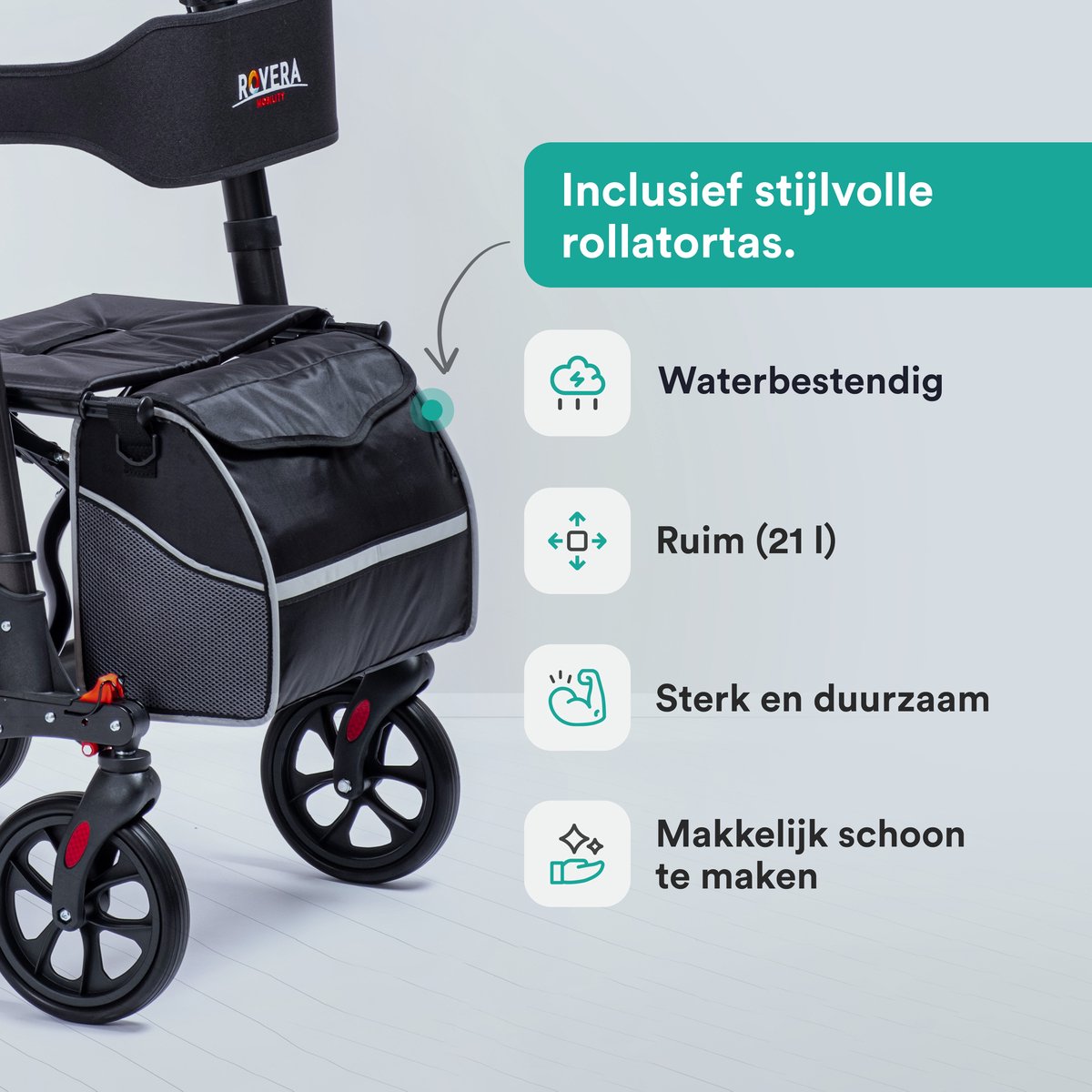 Rovera Mobility Dubbel Opvouwbare Rollator - Lichtgewicht - Gewatteerde ...