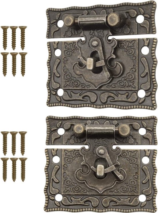 2x antieke sluitingen, vergrendelingshaken, slot, brons ijzer design ...