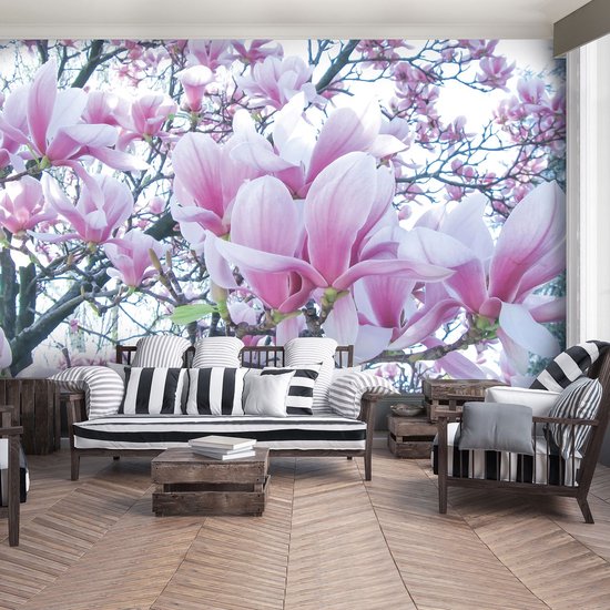 Fotobehang - Vlies Behang - Roze Bloemen in Boom - 254 x 184 cm | bol.com