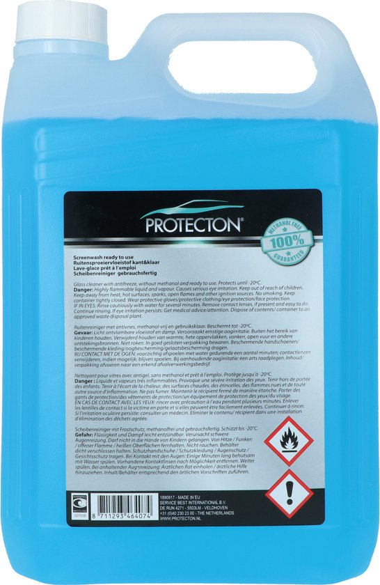 Protecton Ruitensproeiervloeistof - Antivries Ruitenvloeistof -20°C - Kant & Klaar - 5... | bol