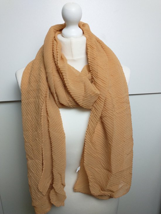 Geplooide dames sjaal Yacintha met mousseline effect abrikoos | bol