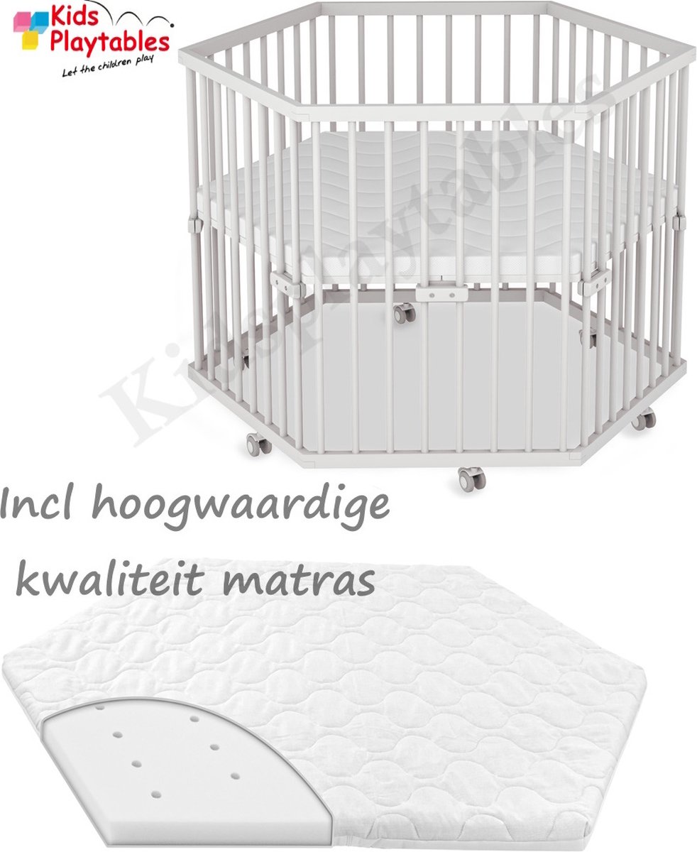 SÄMANN® Baby Box Zeshoekig wit met matras met In hoogte Verstelbare ...
