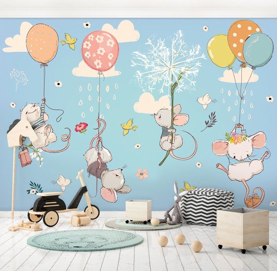 Fotobehang - Vlies Behang - Muizen en Ballonnen - 254 x 184 cm | bol.com