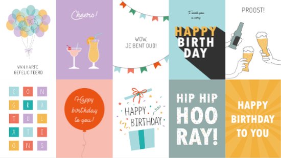 Verjaardagskaarten - set van 10 unieke ontwerpen inclusief enveloppen ...