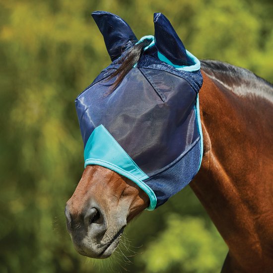 Weatherbeeta - Delux Fine Mesh Mask - Met Oren - Navy /Turquoise - Maat ...