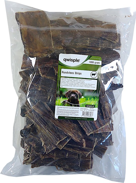 Qwisple Gedroogd Rundvlees Plat - Gedroogde Hondensnacks - 1000 gr | bol