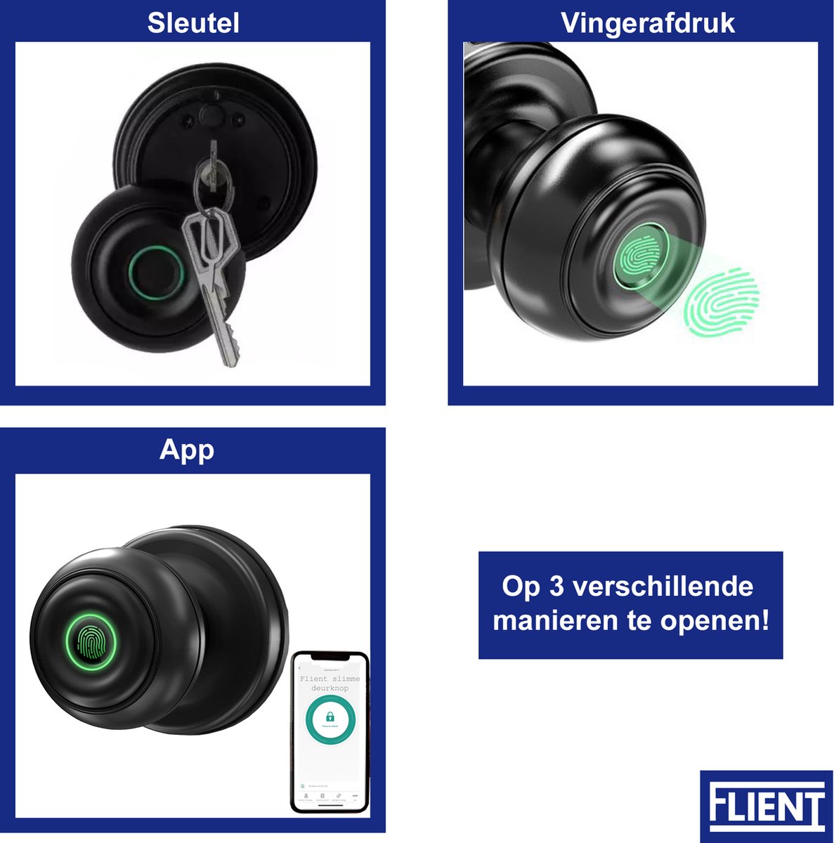Flient Slimme Deurslot - Smart Doorlock - Deurknop Met Vingerafdruk ...