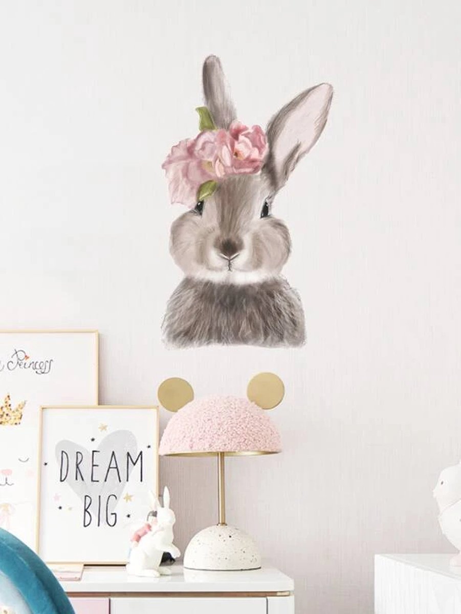 Muursticker - Raamsticker Konijn - Konijntje met Bloem - Pasen - Easter ...