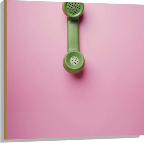 Hout - Groene Traditionele Telefoon op Roze Achtergrond - 80x80 cm - 9 ...