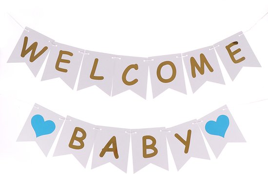 Dubbele slinger Welcome Baby Boy met 2 blauwe harten - slinger ...