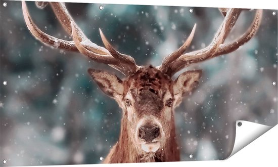 Gards Tuinposter Hertenkop - Hert in de Sneeuw - 140x70 cm - Tuindoek ...