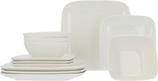 Porseleinen Servies Leane - 4 persoons servies 12-delig - Wit Vierkant ...