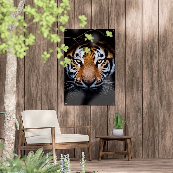 Gards Tuinposter Tijger op Zwart Achtergrond - 60x90 cm - Tuindoek - Tuindecoratie -... | bol