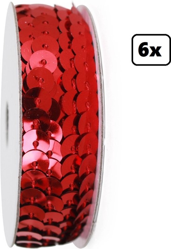 6x Rol pailletten band rood 275cm - Paillet kleding accessoires thema ...