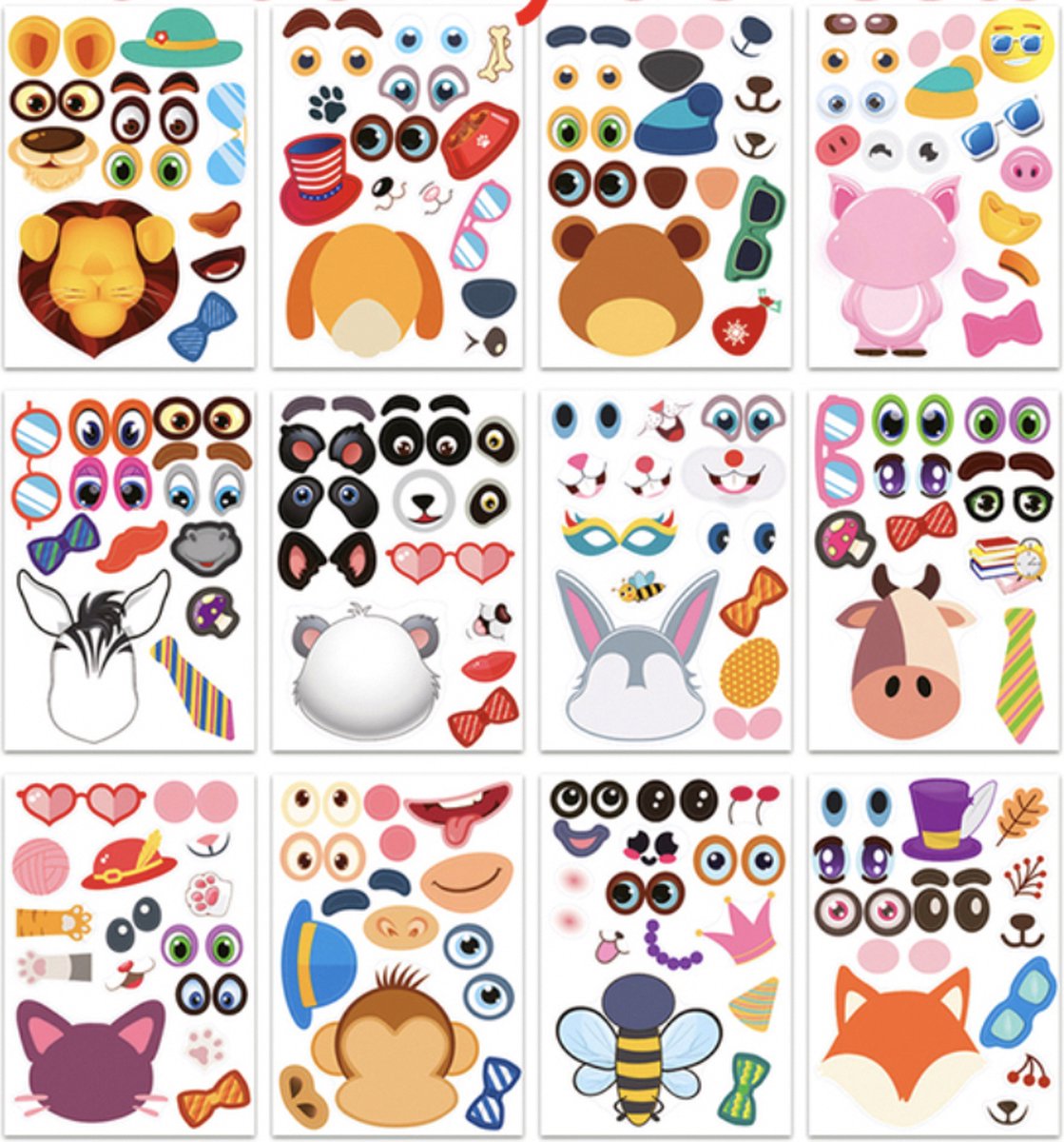 Kinderen Diy Stickers - Grappige Dieren Stickers - Gezicht Stickers ...