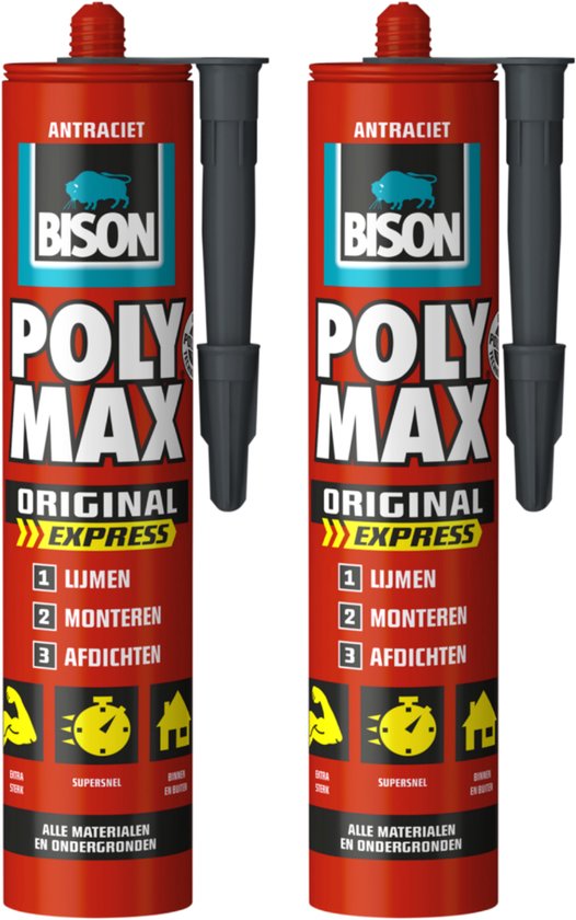 Bison Poly Max Express Montagelijm Extra Sterk Antraciet 2 X