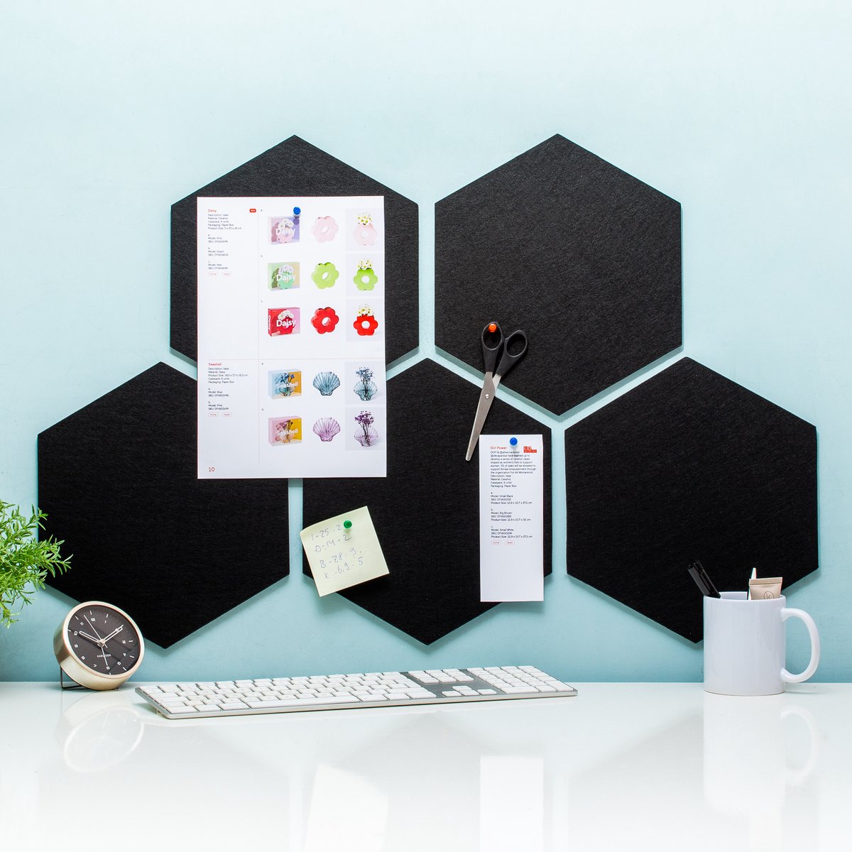 Funky Felt | Zelfklevend Prikbord| 26 x 30 x 1 cm | Set van 5 Stuks incl. Punaises |... | bol.com