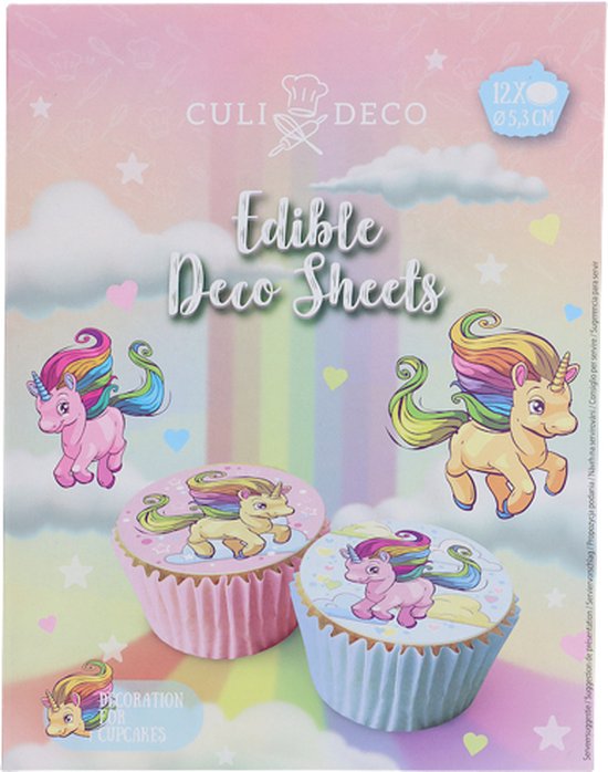 Eetbare Cupcake Sheets Met Unicorn - Multicolor - Ø 5,3 cm - Set van 12 ...