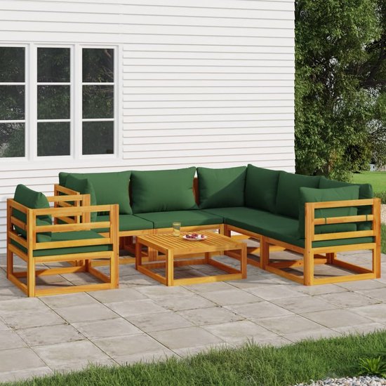 Furniture Limited - 7-delige Loungeset met groene kussens massief hout ...
