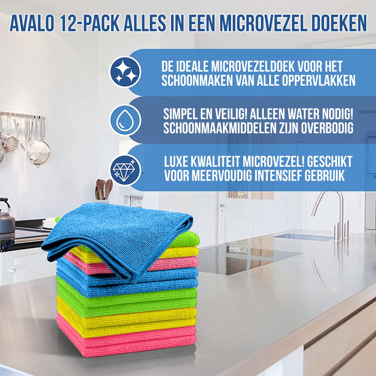 Avalo Microvezeldoekjes - 12 Stuks 30 x 30 cm - Wasbaar ...
