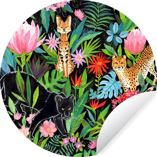 WallCircle - Muurstickers - Behangcirkel - Jungle - Dieren - Bladeren - Bloemen - ⌀ 30... | bol