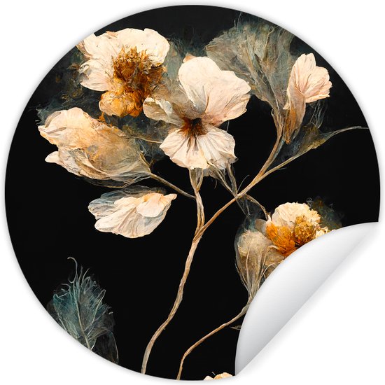 WallCircle - Muurstickers - Behangcirkel - Bloemen - Zwart - Planten - Vintage -... | bol