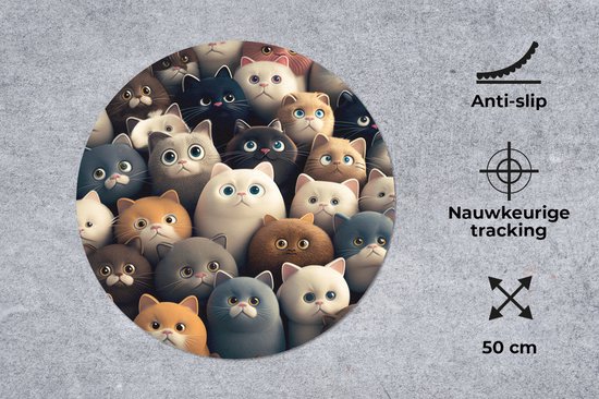 Muismat rond 50x50 cm - Mousepad Katten - Dieren - Poes - Design ...