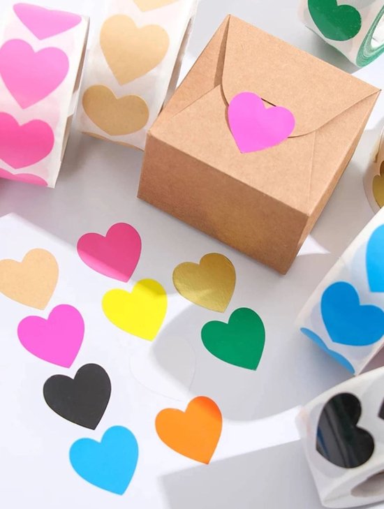 500 stickers hart op rol verschillende kleuren 2,5 cm | bol