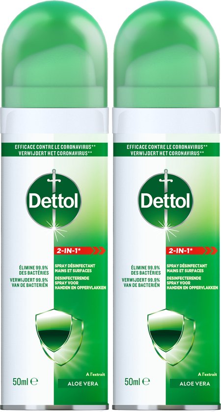 Dettol Spray Ontsmetter 2-in-1 handen en oppervlakken 50ml - 2 stuks | bol