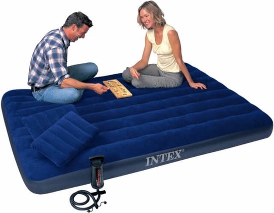 Intex 64765 Classic Downy Airbed + Kussens en Pomp 152x203x25 cm | bol