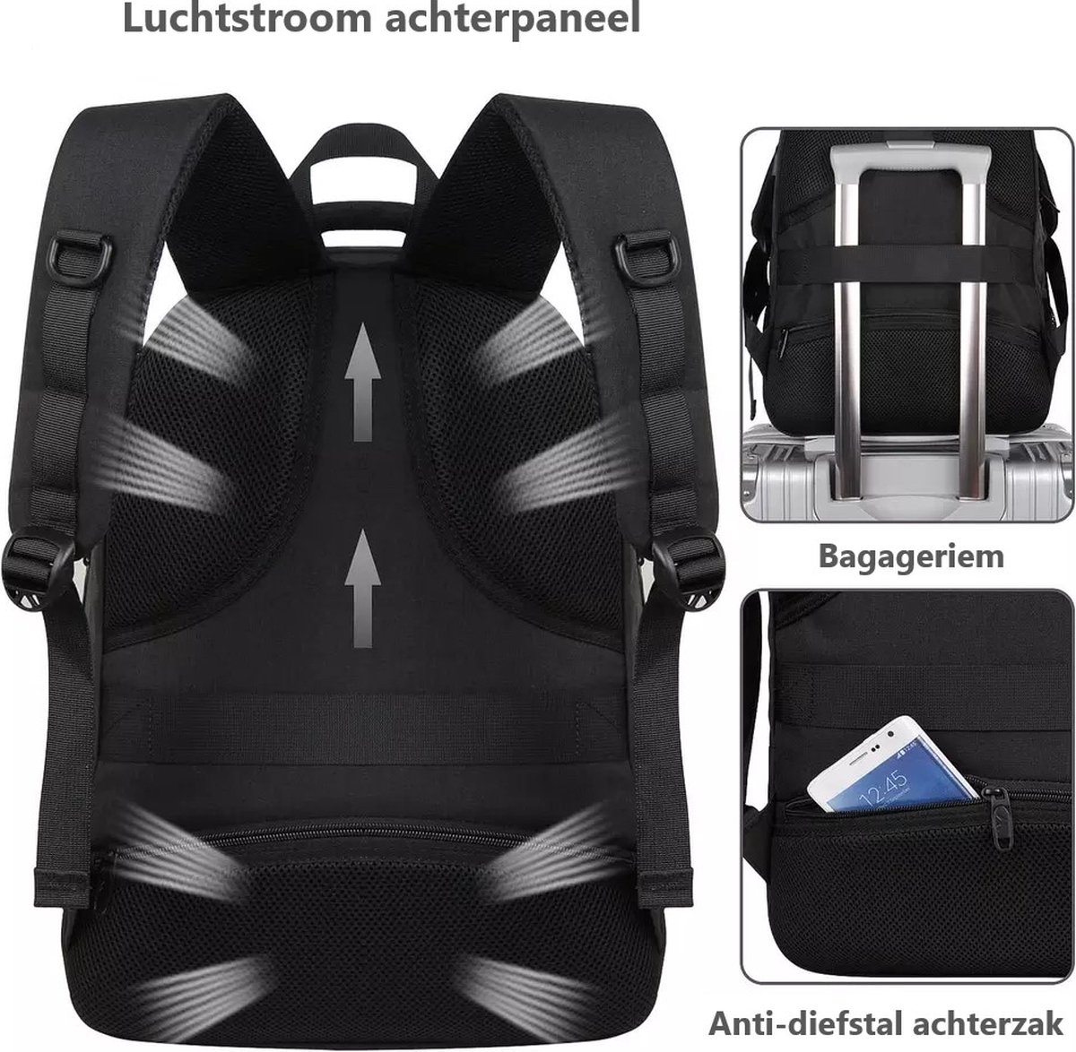 VMCA Rugzak - 15.6 inch Laptop Rugtas - 30L - Zwart | bol.com