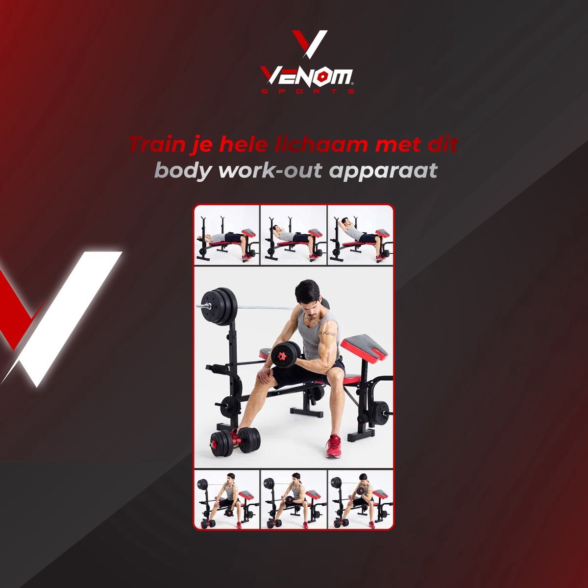 Venom Sports halterbank – Fitnessbank – Verstelbare rugleuning ...