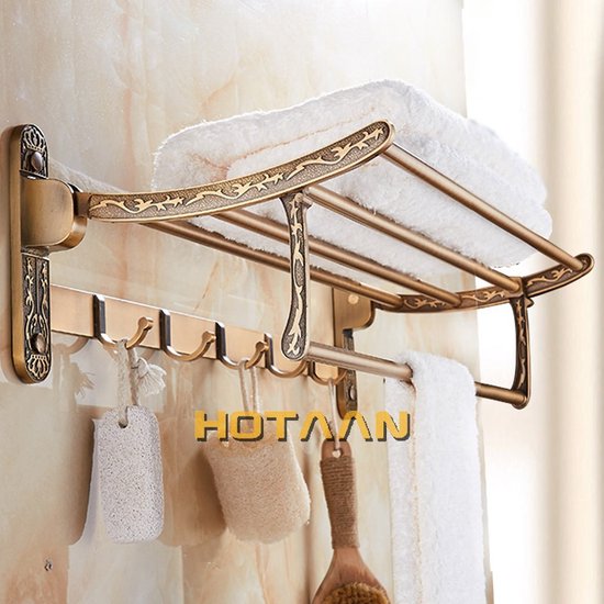 Luxe Messing Badhanddoek Rek Inclusief Plank Met Haken Kleren Opberg ...